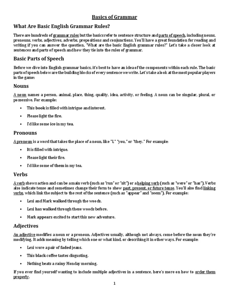 Basics of Grammar PDF | PDF