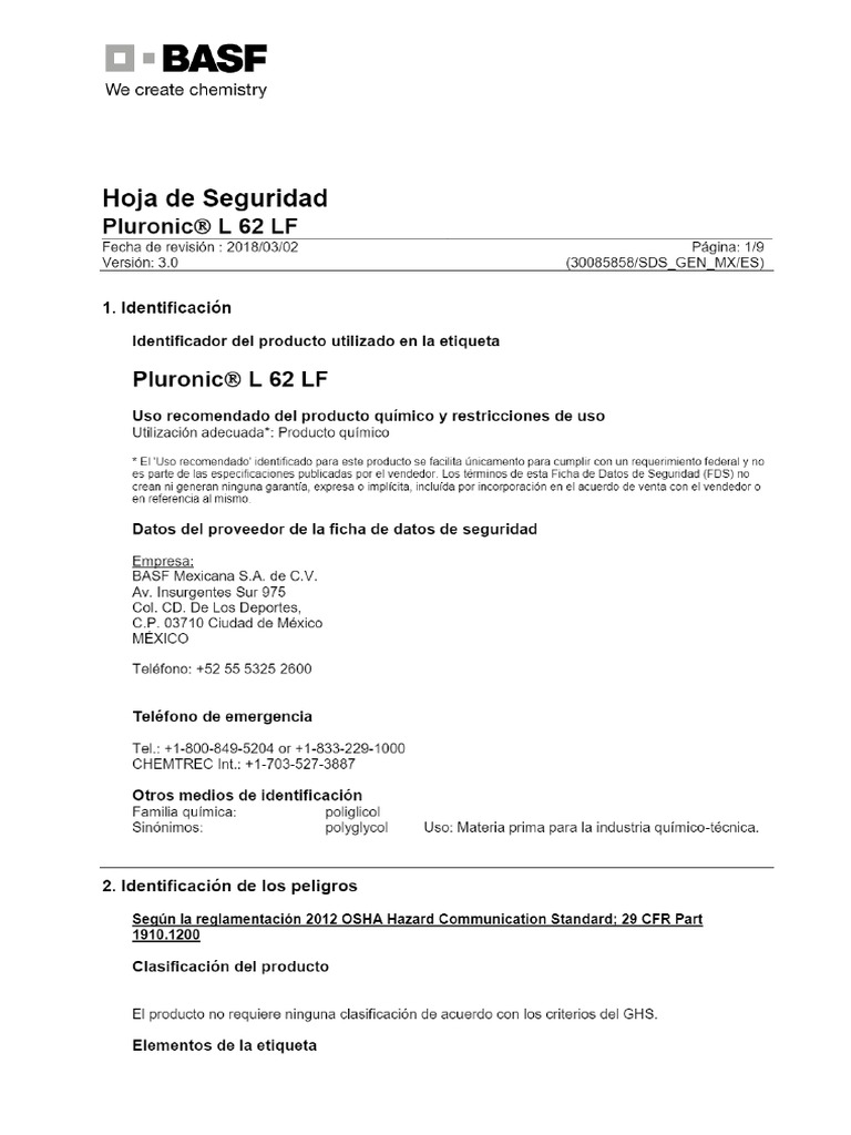 Pluronic L62 Lf. Basf | PDF