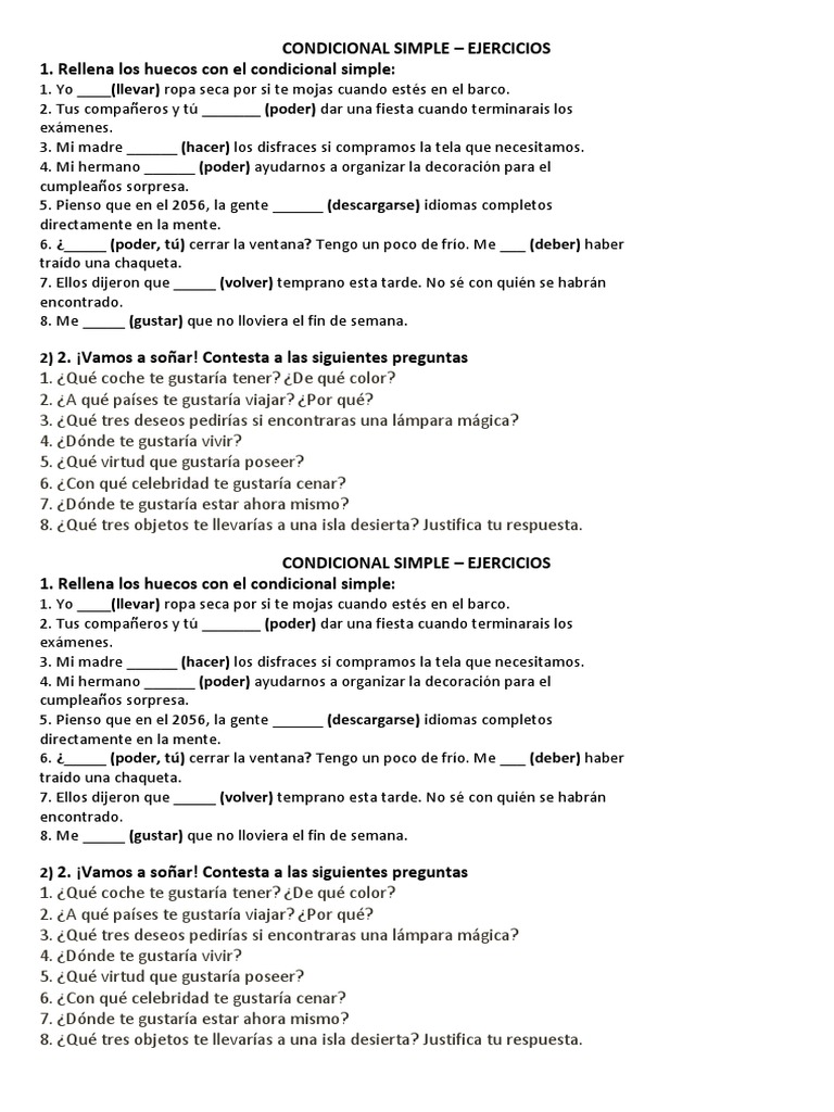 Ejercicios de Condicional Simple | PDF | Arte