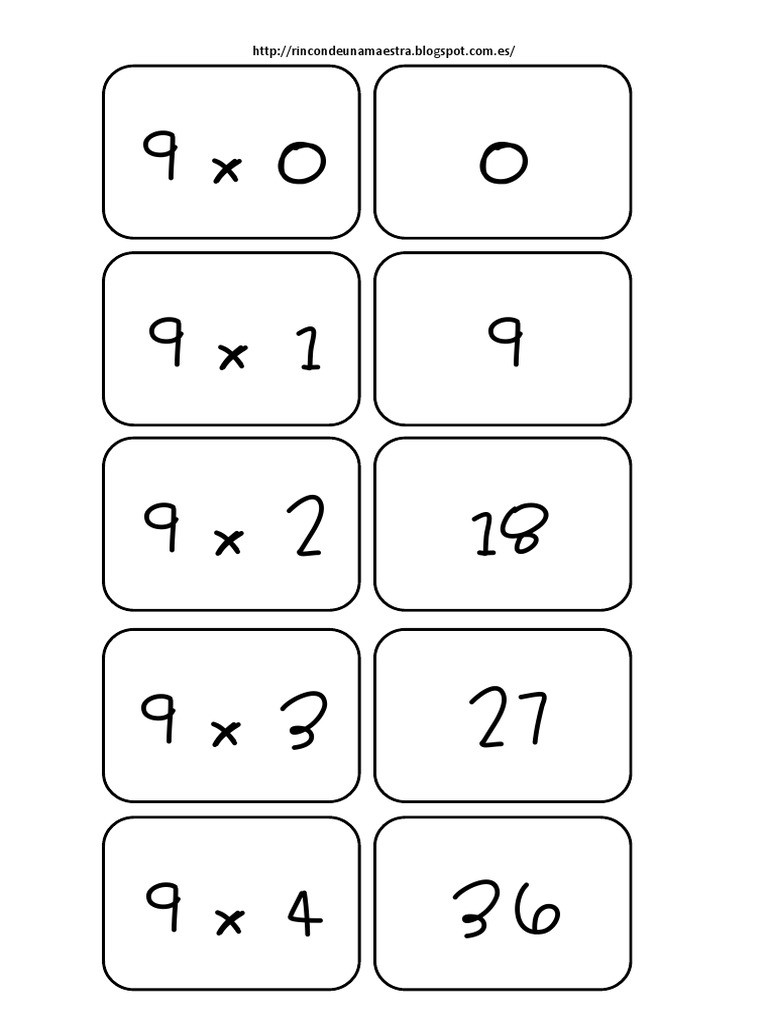 Memory Tabla Multiplicar Del 9 PDF | PDF
