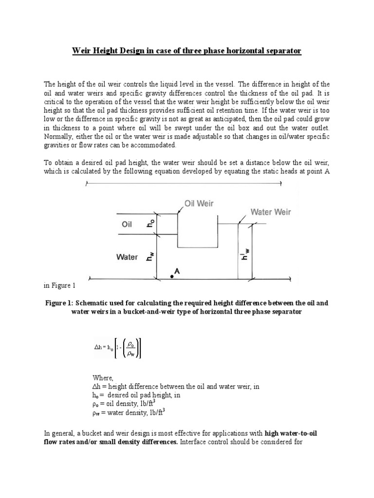 Weir Height Design in Case of Three Phase Horizontal Separator | PDF ...