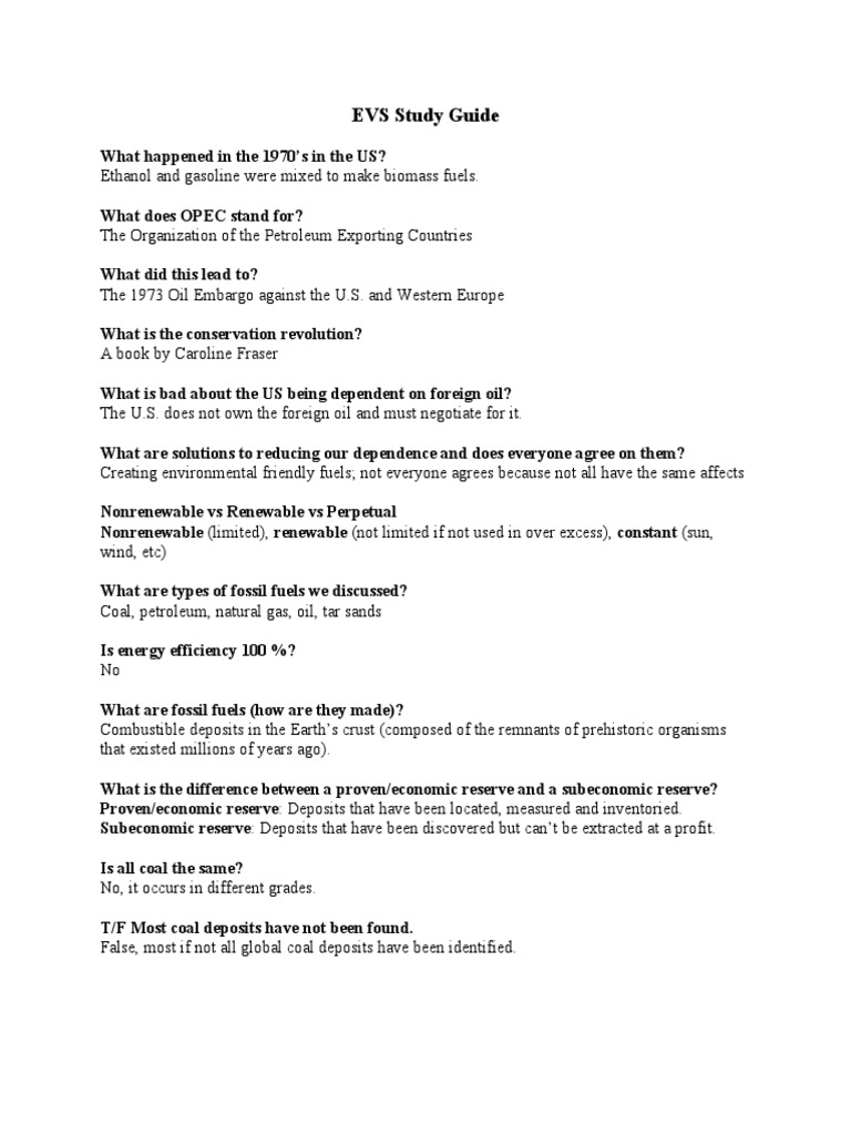 EVS Study Guide | PDF | Petroleum | Atmosphere Of Earth