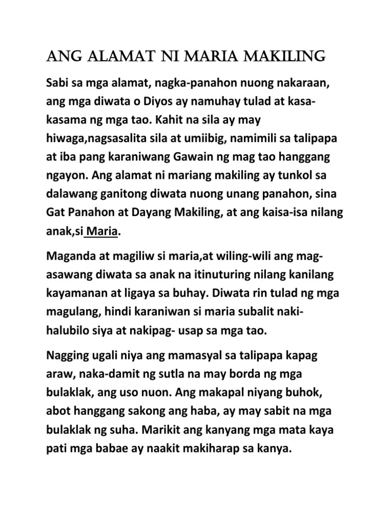 Ang Alamat Ni Maria Makiling | PDF