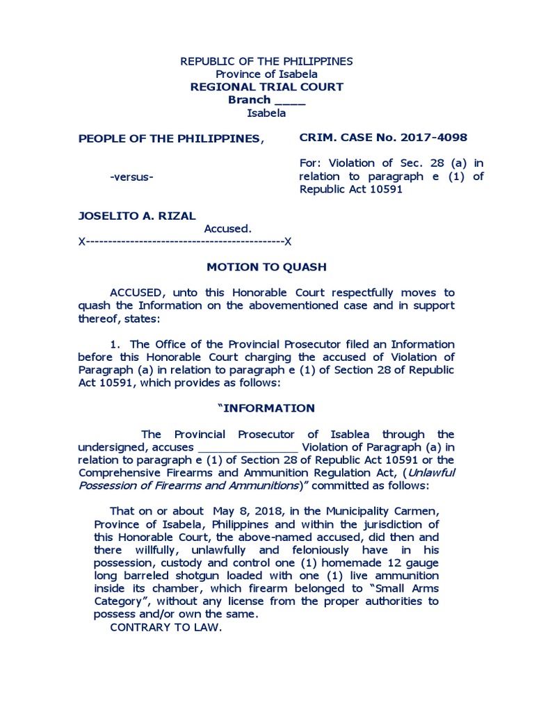 Motion To Quash Information | PDF | Politics | Law