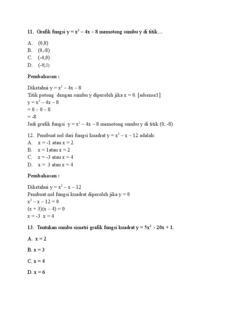 Soal Dan Pembahasan Fungsi Kuadrat | PDF | Metode & Bahan Ajar | Sains & Matematika