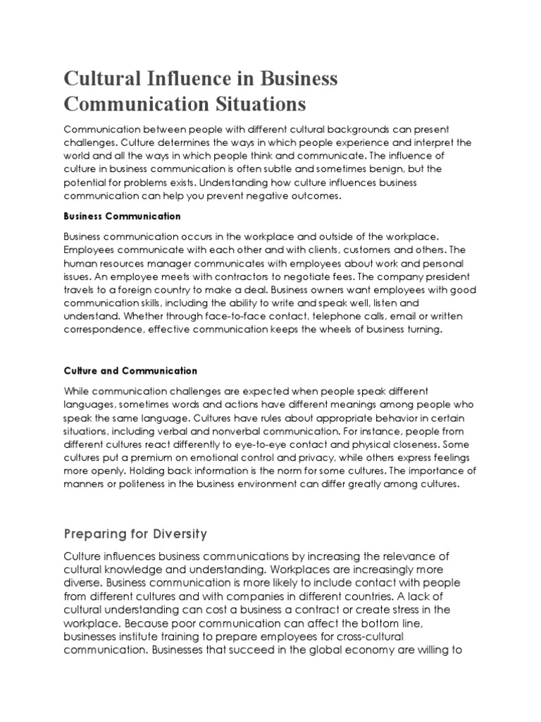 Cultural Influences in Business Communication | PDF