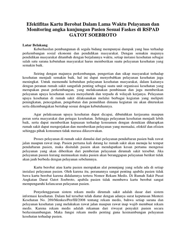Efektifitas Kartu Berobat Dalam Lama Waktu Pelayanan Dan Monitoring ...