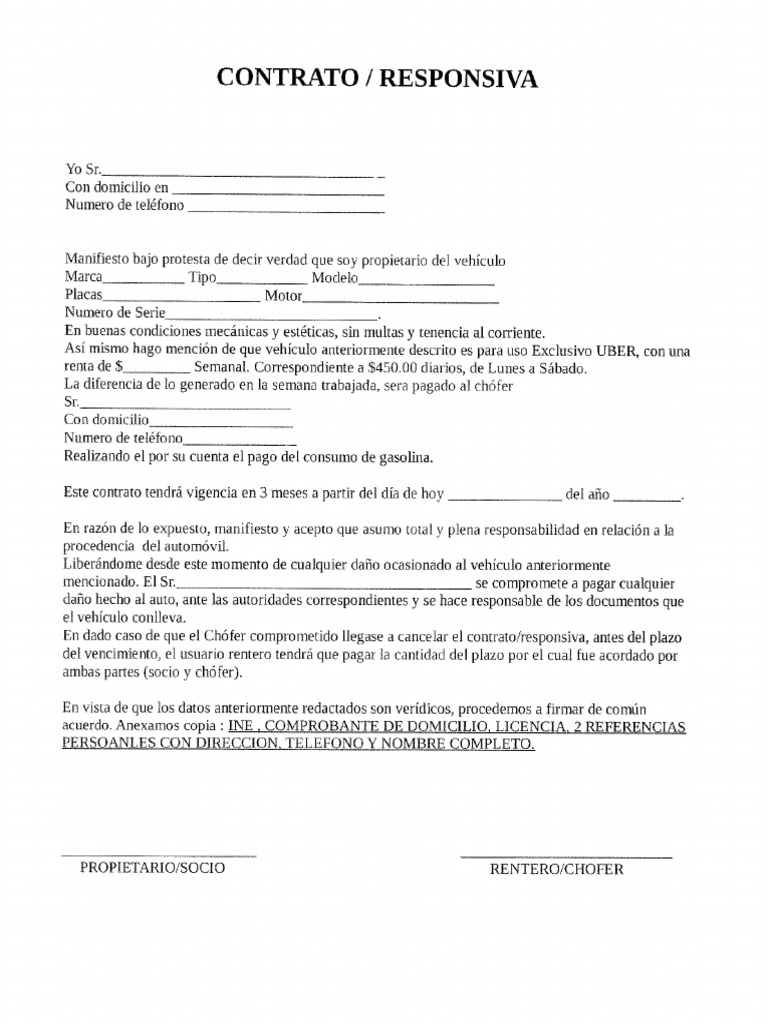 Carta Responsiva Uber | PDF