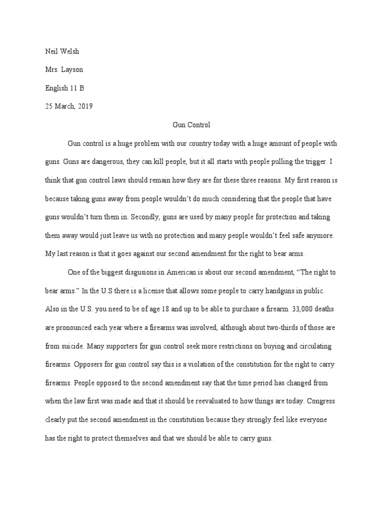 Neil Welsh Gun Control English 11 B | PDF