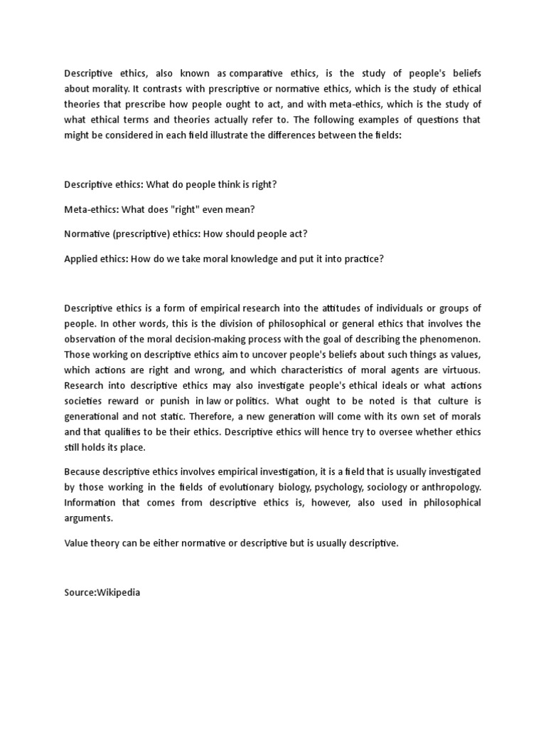 Descriptive Ethics | PDF