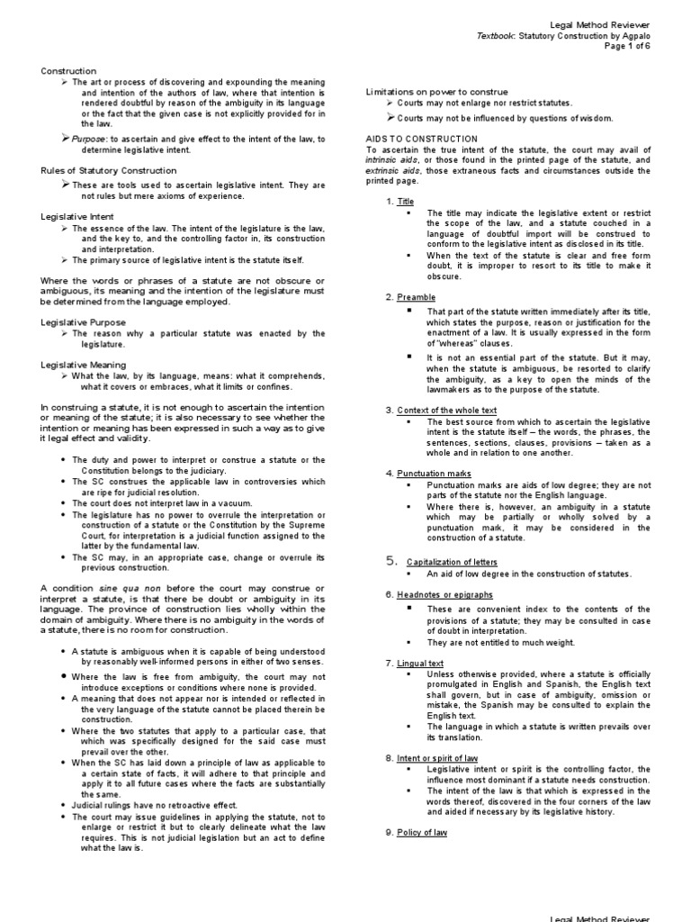 Statcon Reviewer | PDF | Statutory Interpretation | Precedent