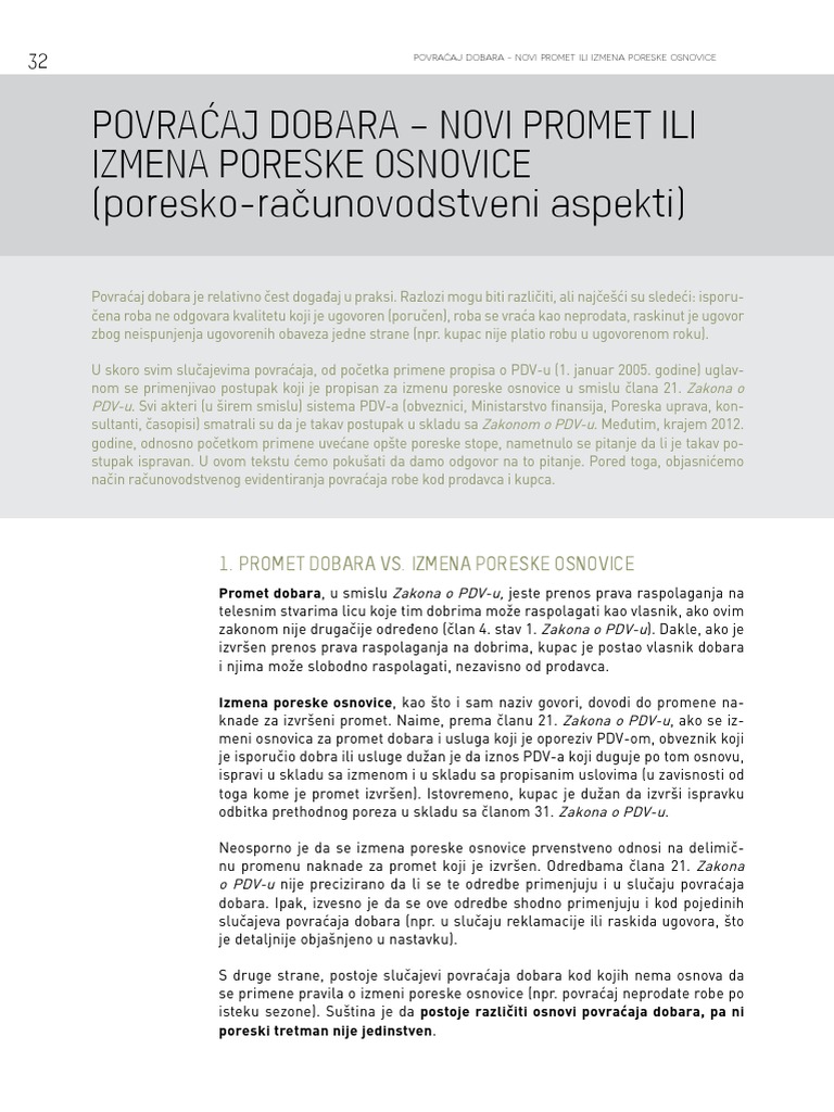 324 Povracaj Dobara Novi Promet Ili Izmena Poreske Osnovice | PDF