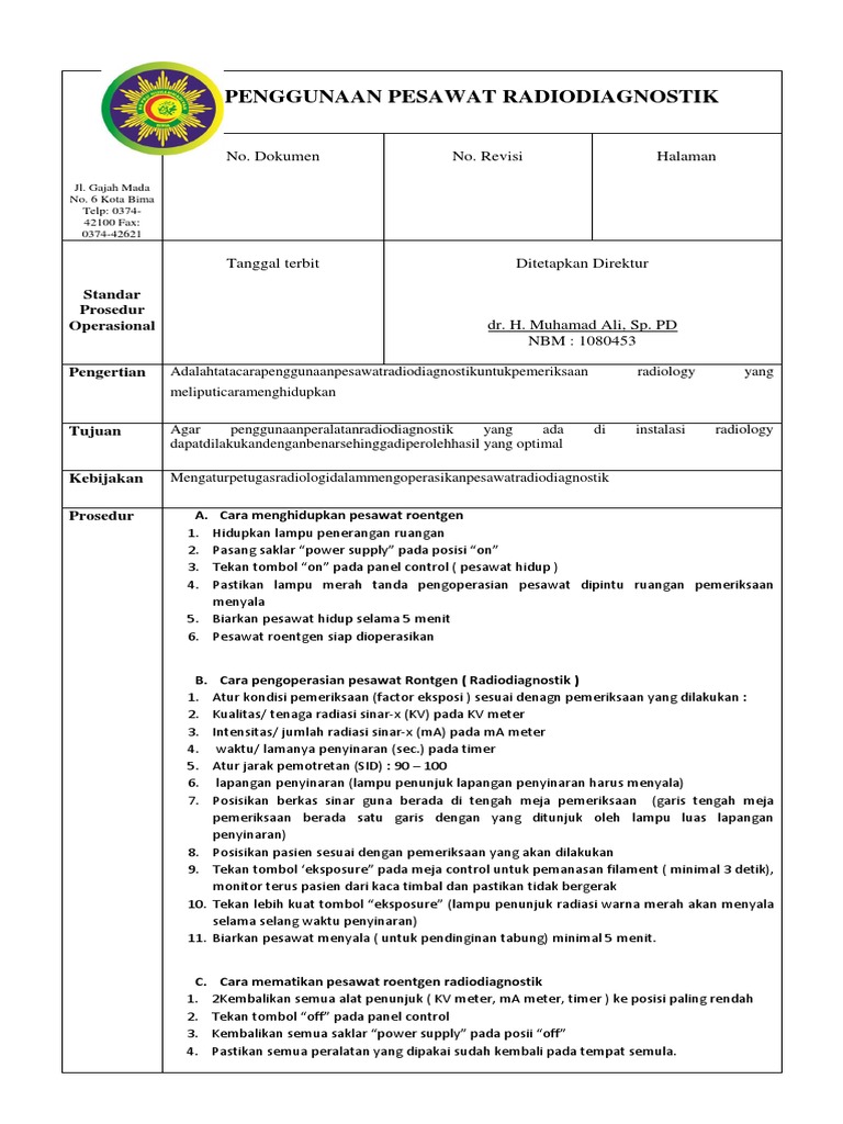 SOP PENGOPERASIAN Pesawat ADA Faktor Eksposi | PDF