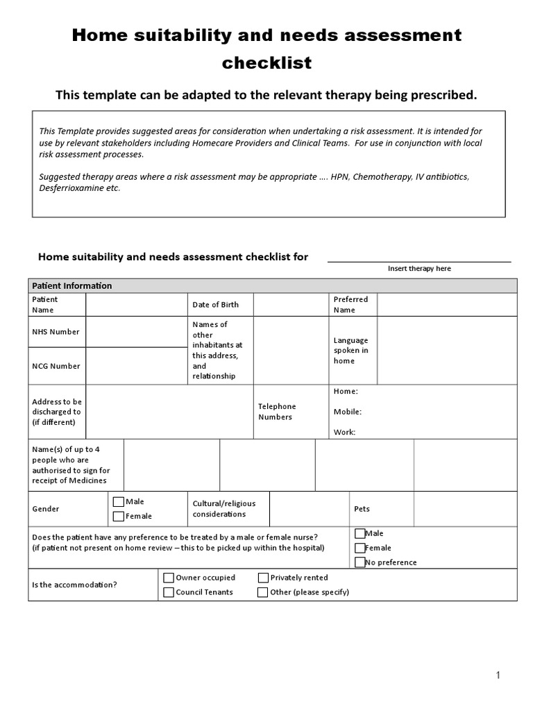 7 Home Suitability and Needs Assessment Checklist NHMC | PDF