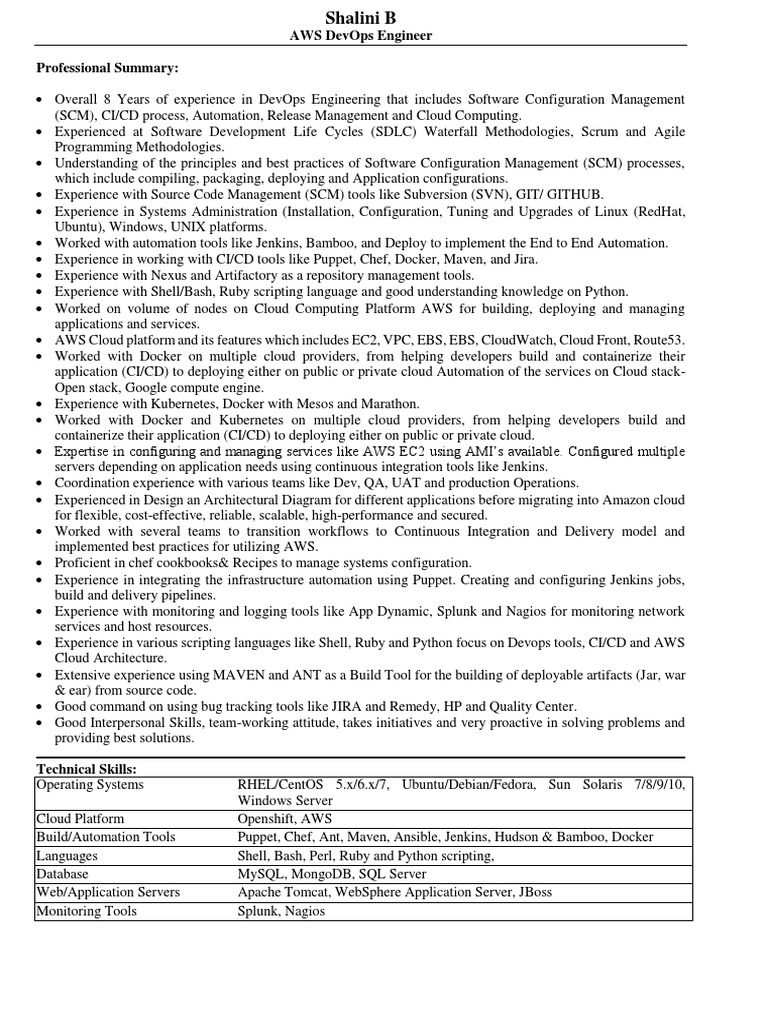 Shalini - AWS DevOps Resume | PDF