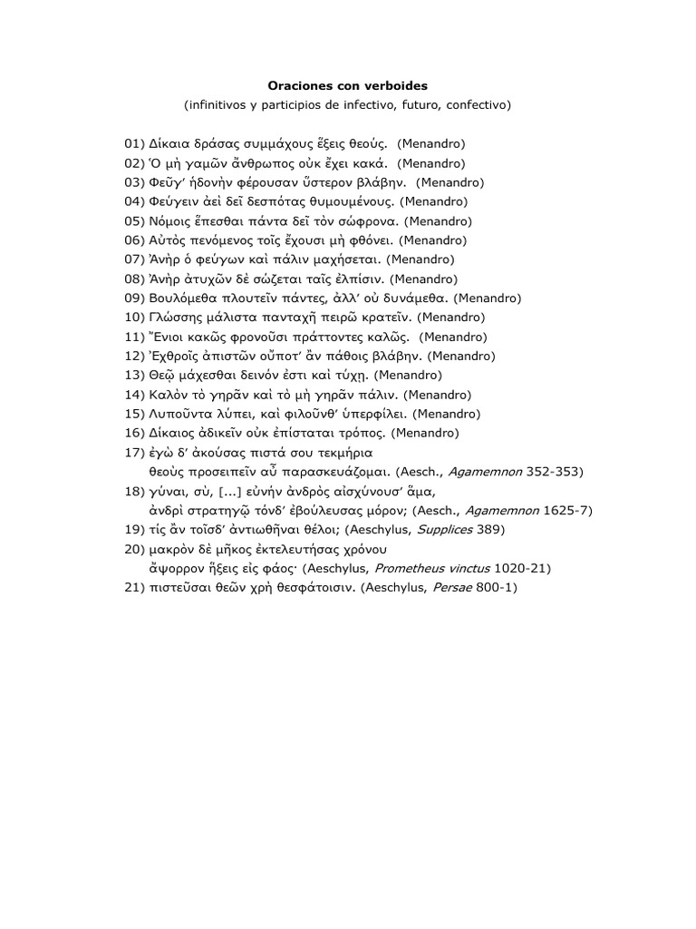 Oraciones Con Verboides Infinitivos y Participio PDF | PDF