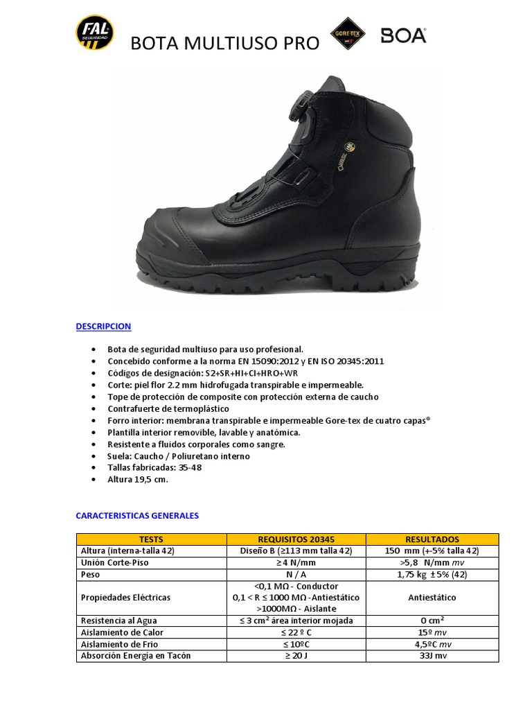 Ficha Tecnica Bota Multiuso Boa Pro | PDF