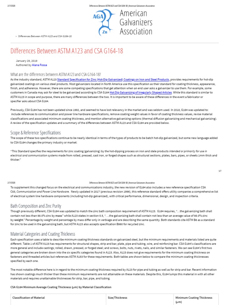 ASTM A123 and CSA G164 - COMPARISON | PDF