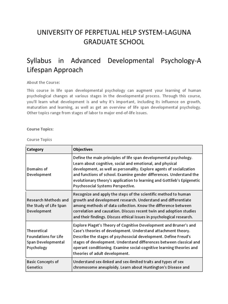 Syllabus in Advanced Developmental Psychology | PDF