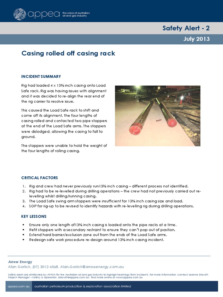 Safety Alert 2 Casing Rolled Off Casing Rack | PDF | Technology ...