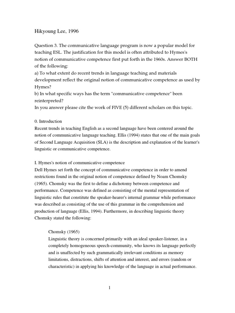 Communicative Competence Pdf Second Language Acquisition Language