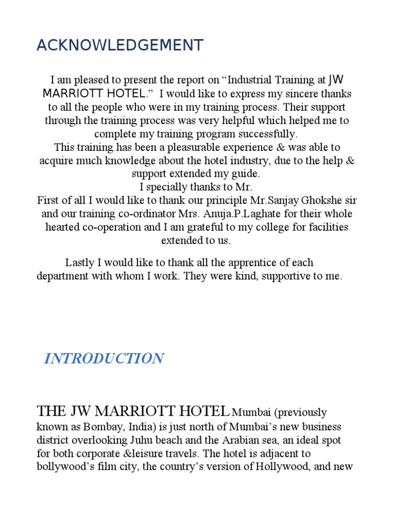 Acknowledgement | PDF | Hotel | Mumbai