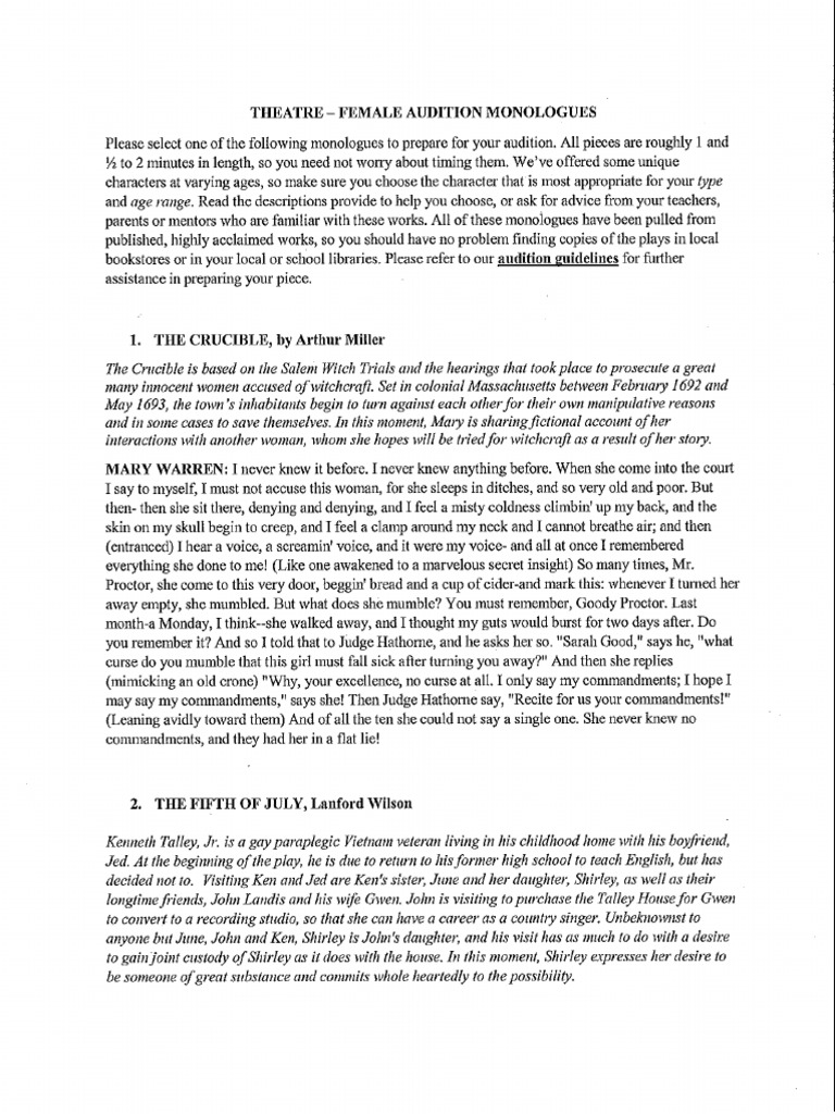 Theatre Female Monologues | PDF