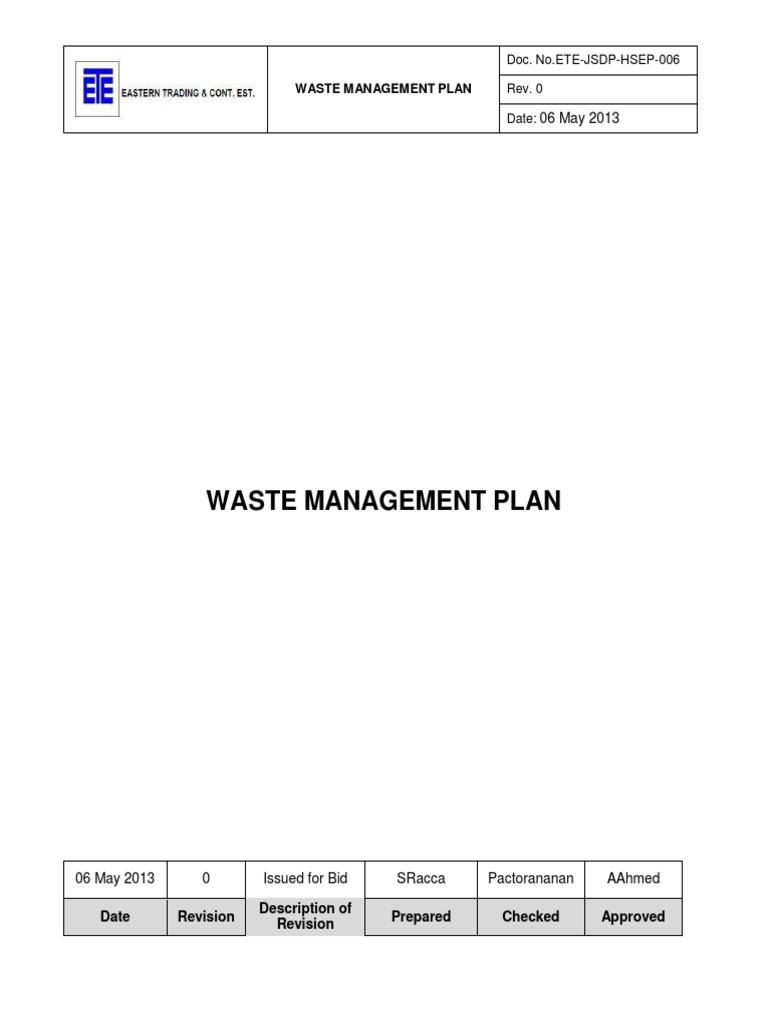 Waste Management Plan Overview | PDF | Technology & Engineering