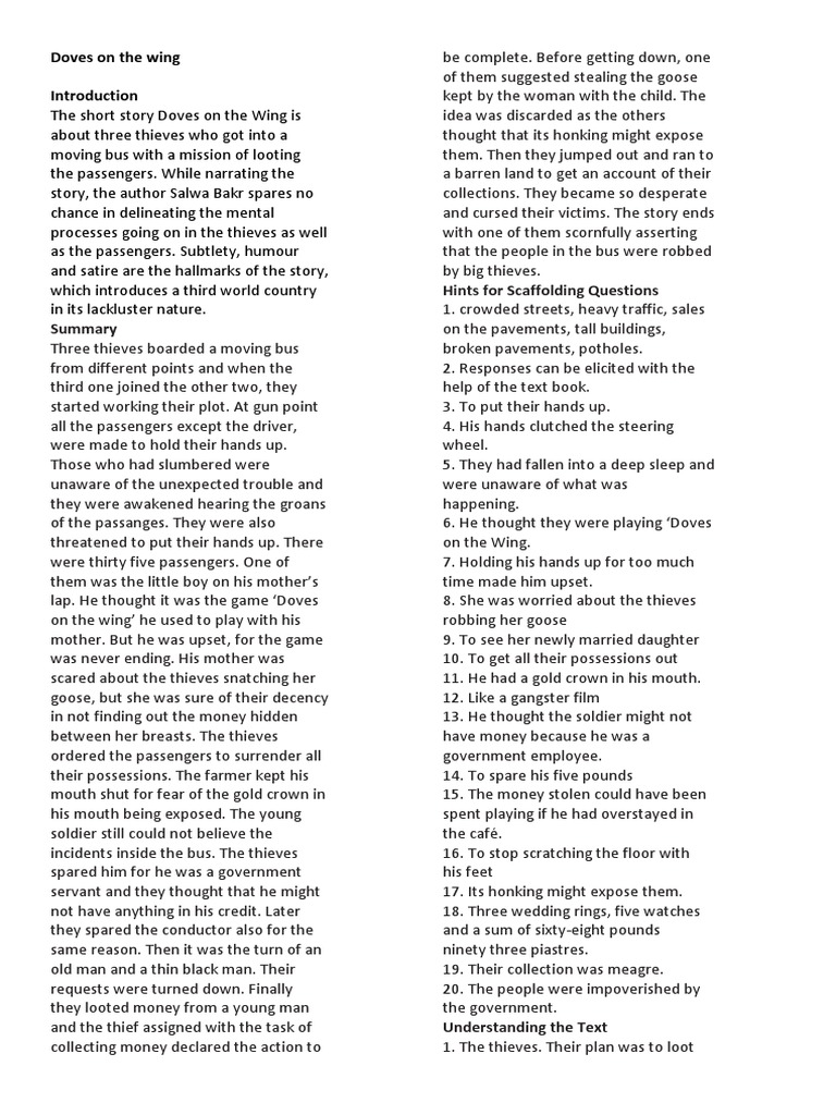 "Doves on the Wing" Story Analysis | PDF | General Fiction
