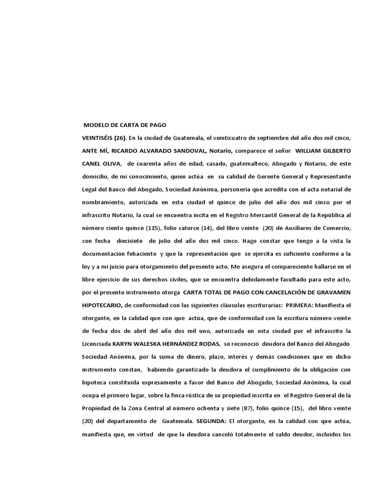 Modelo de Carta de Pago | PDF