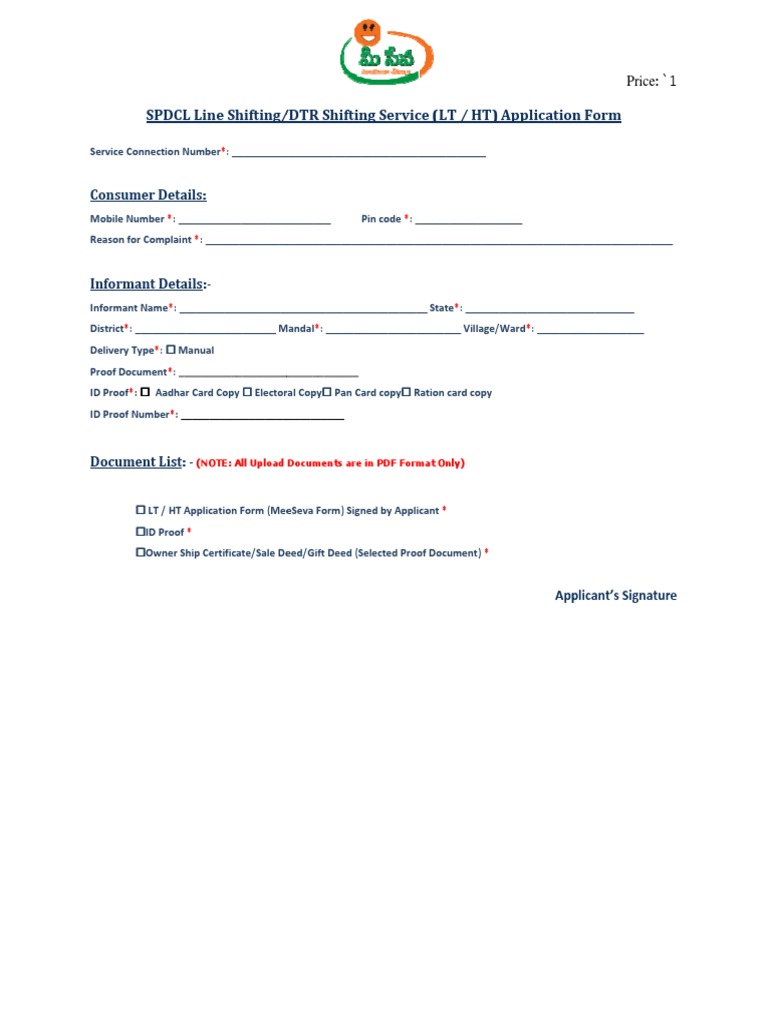 Line Shifting or DTR Shifting Service-SPDCL | PDF