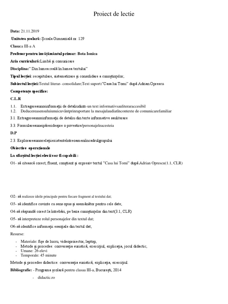 97 Proiect de Lectie | PDF