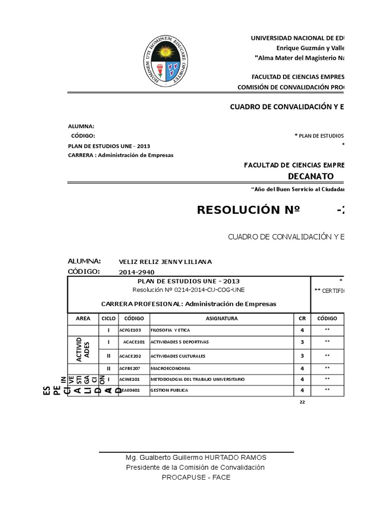 Convalidación en Administración UNE | PDF
