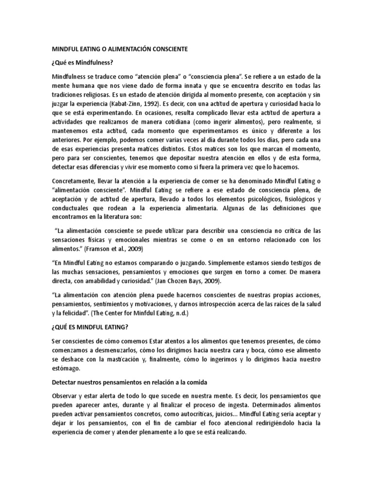 Alimentación Consciente: Mindful Eating | PDF | Relaciones personales ...