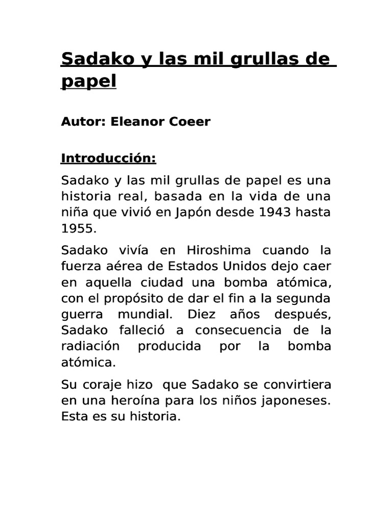 Sadako y las mil grullas de papel | PDF