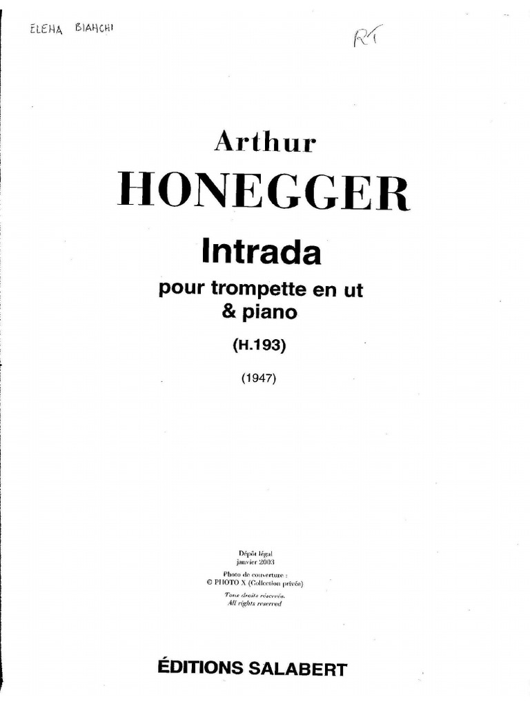 Arthur Honegger - Intrada PDF | PDF