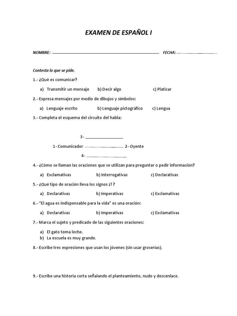 Examen de Español | PDF