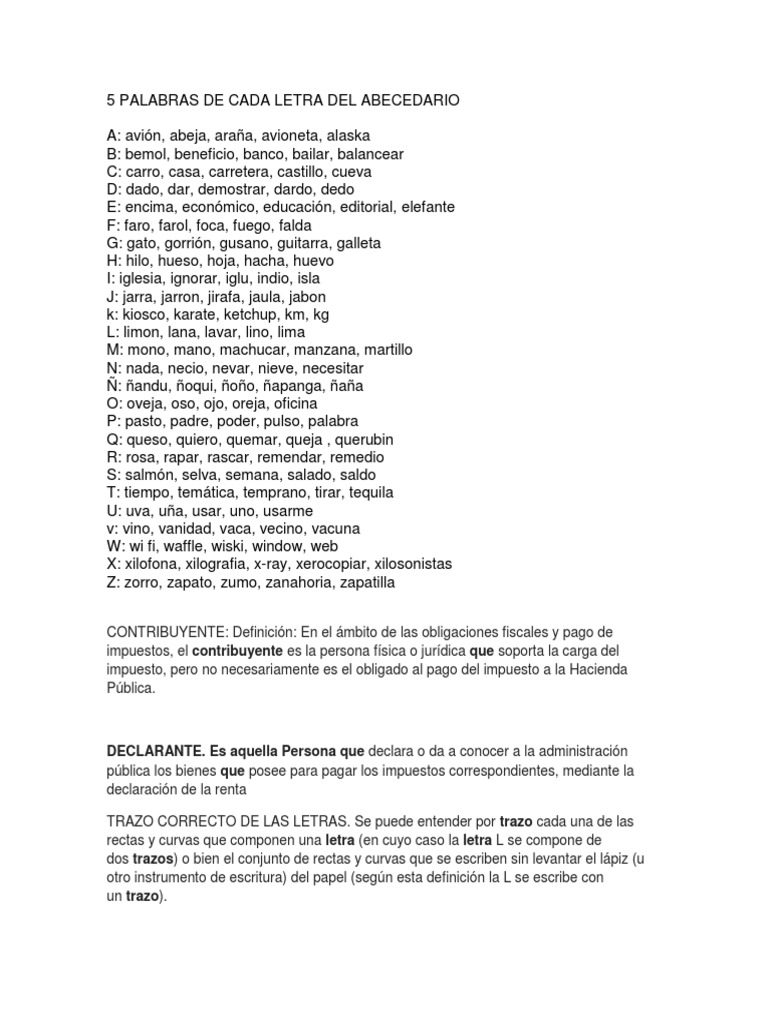 5 Palabras de Cada Letra Del Abecedario | PDF