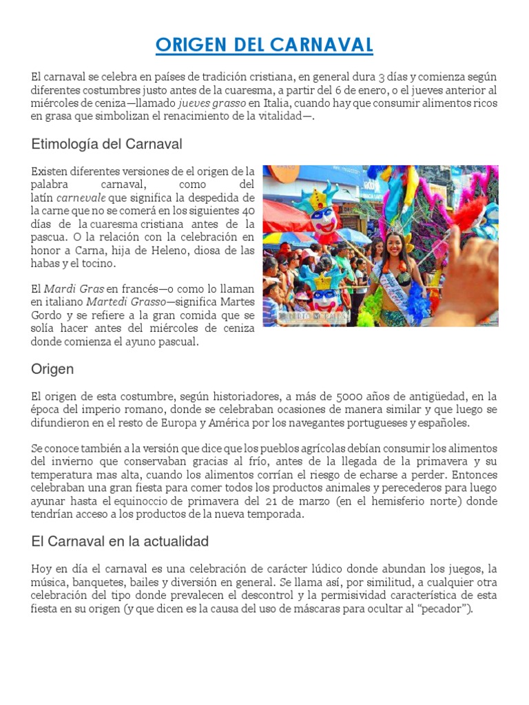 Origen y evolución del Carnaval | PDF