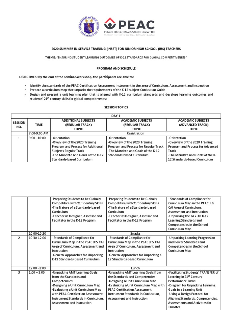 2020 Summer JHS INSET Program PDF | PDF | Educational Assessment | Reading Comprehension