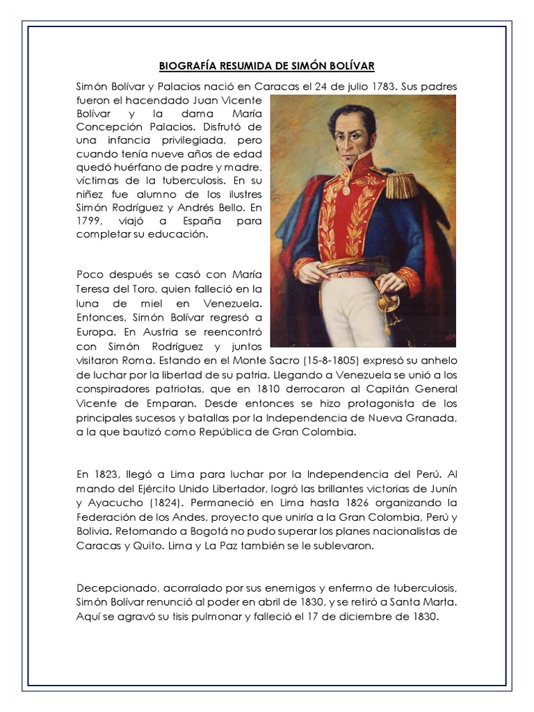 Simon Bolivar Biografia