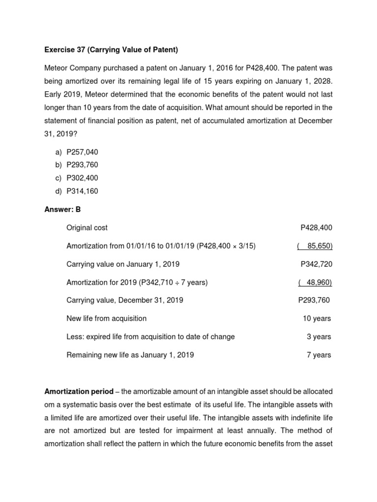 Patent Amortization Calculation Example | PDF