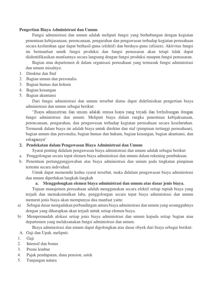 Pengertian dan Contoh Biaya Administrasi | PDF | Bisnis | Pengelolaan ...