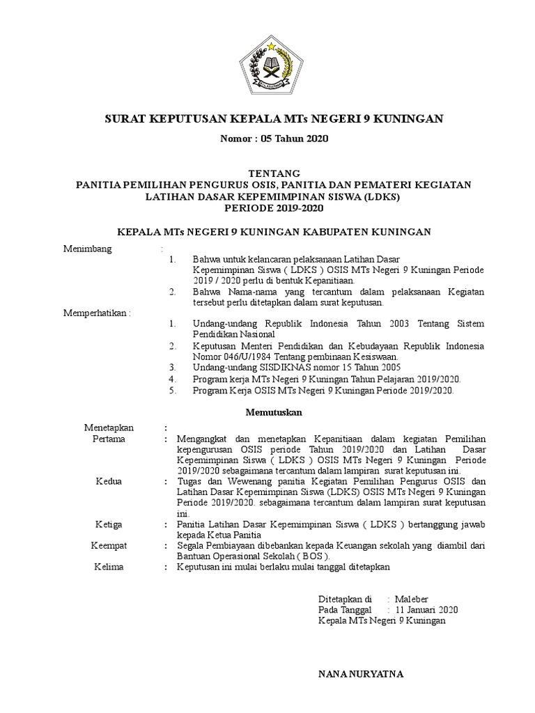 SK Panitia Dan Pemateri LDKS | PDF