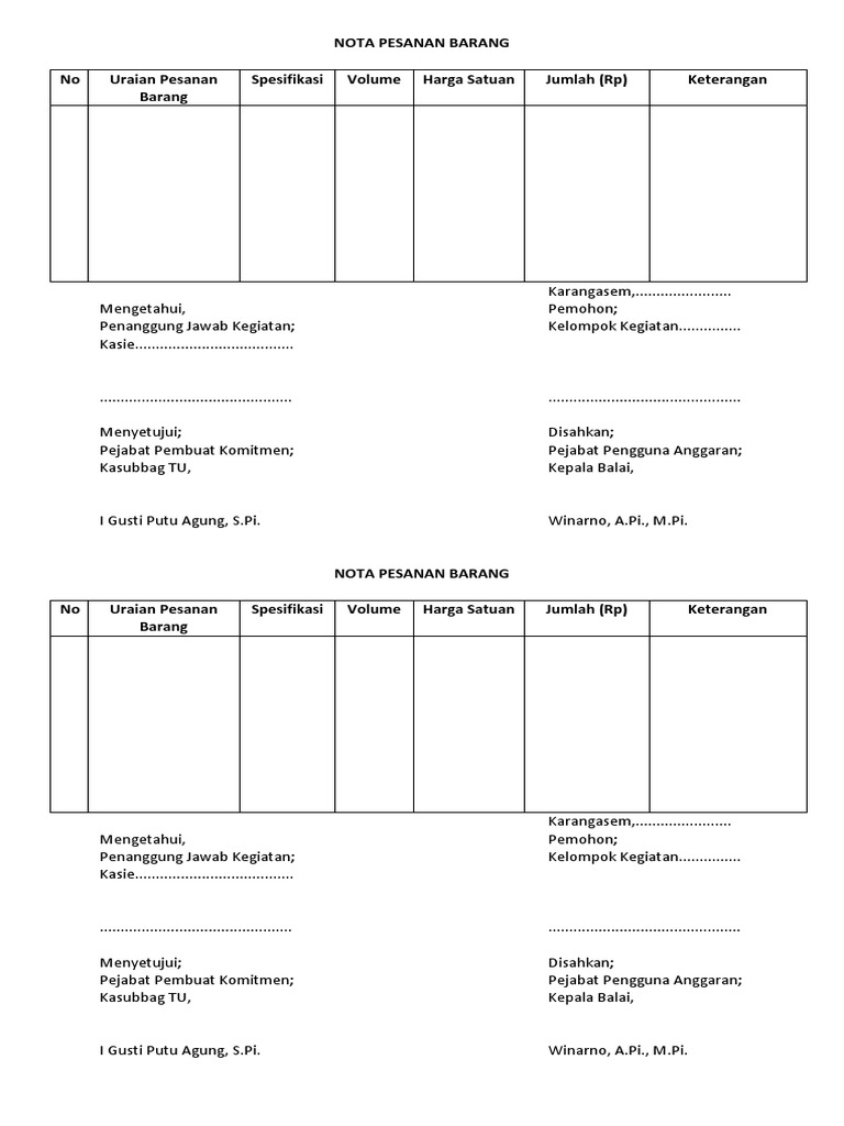 Nota Pesanan Barang | PDF