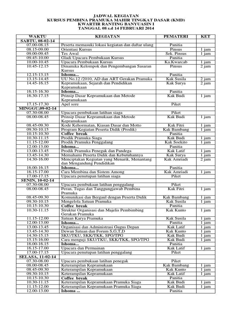 Jadwal Kegiatan KMD | PDF