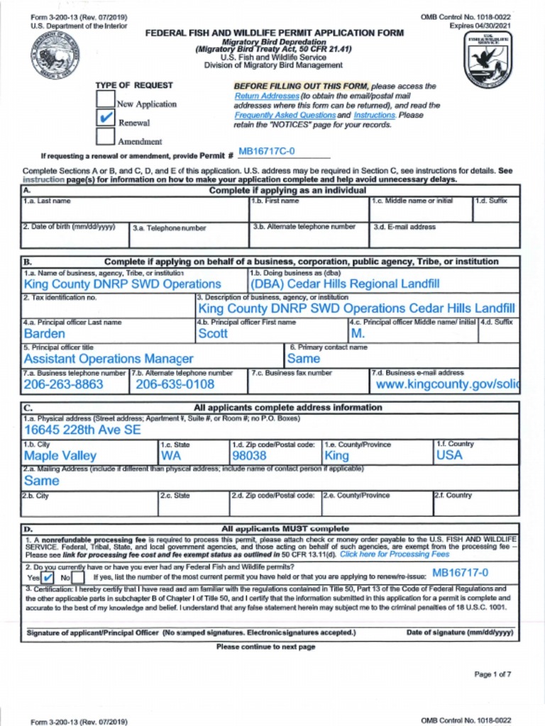 Migratory Bird Depredation Permit Application | PDF