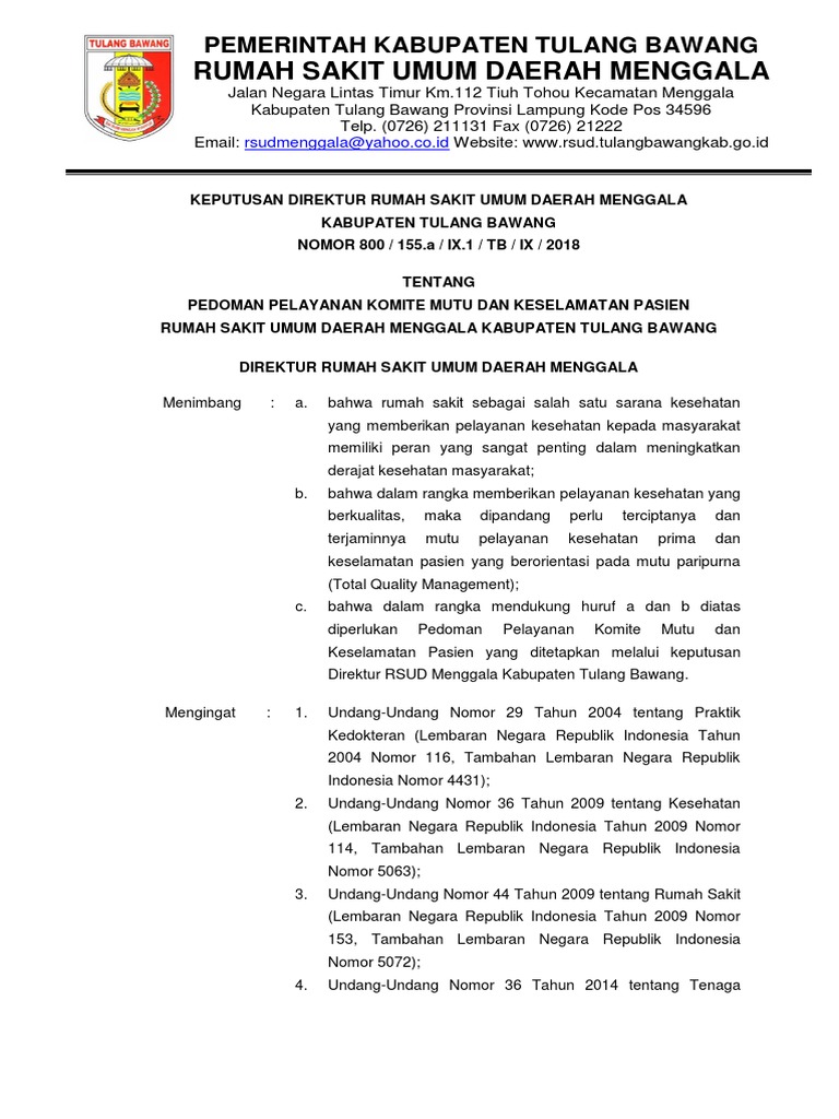 SK Penetapan Pedoman Pelayanan KMKP | PDF