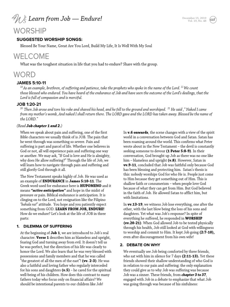 2019.12.15 Learn From Job Endure PDF | PDF | Satan | God
