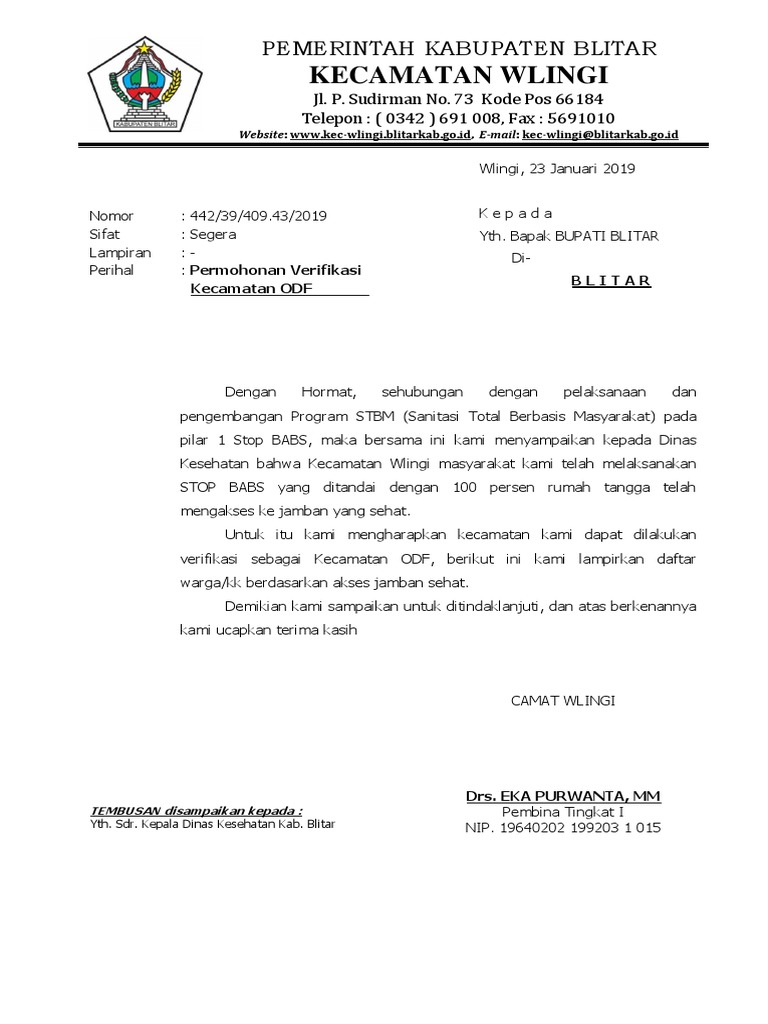 Contoh Surat Permohonan Verifikasi Odf Kec | PDF